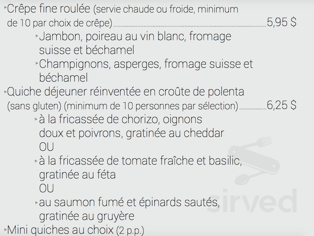 Julien-Leblanc traiteur menu in Montréal, Quebec, Canada