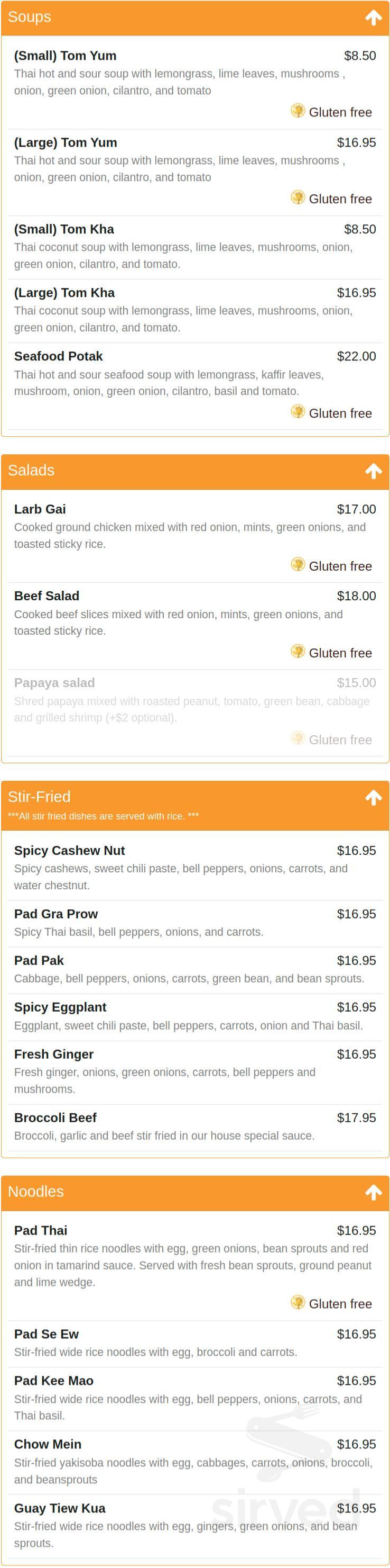 Thai Table Restaurant menu in Bend, Oregon, USA