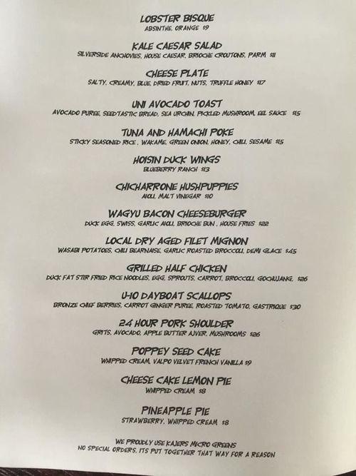 The Bait Shop menu in Valparaiso, Indiana, USA