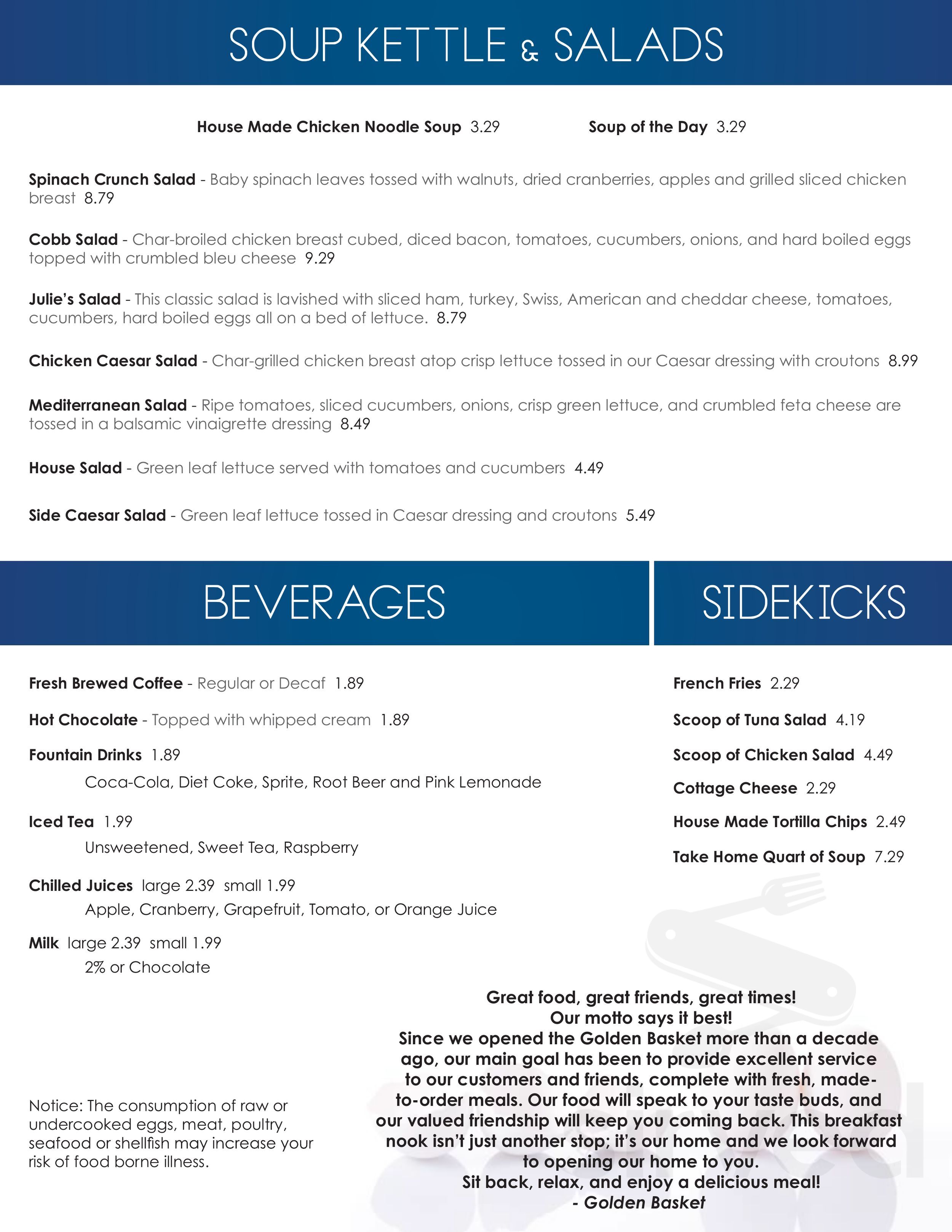 Menu - Westmont IL's Golden Basket Breakfast Club | Sirved
