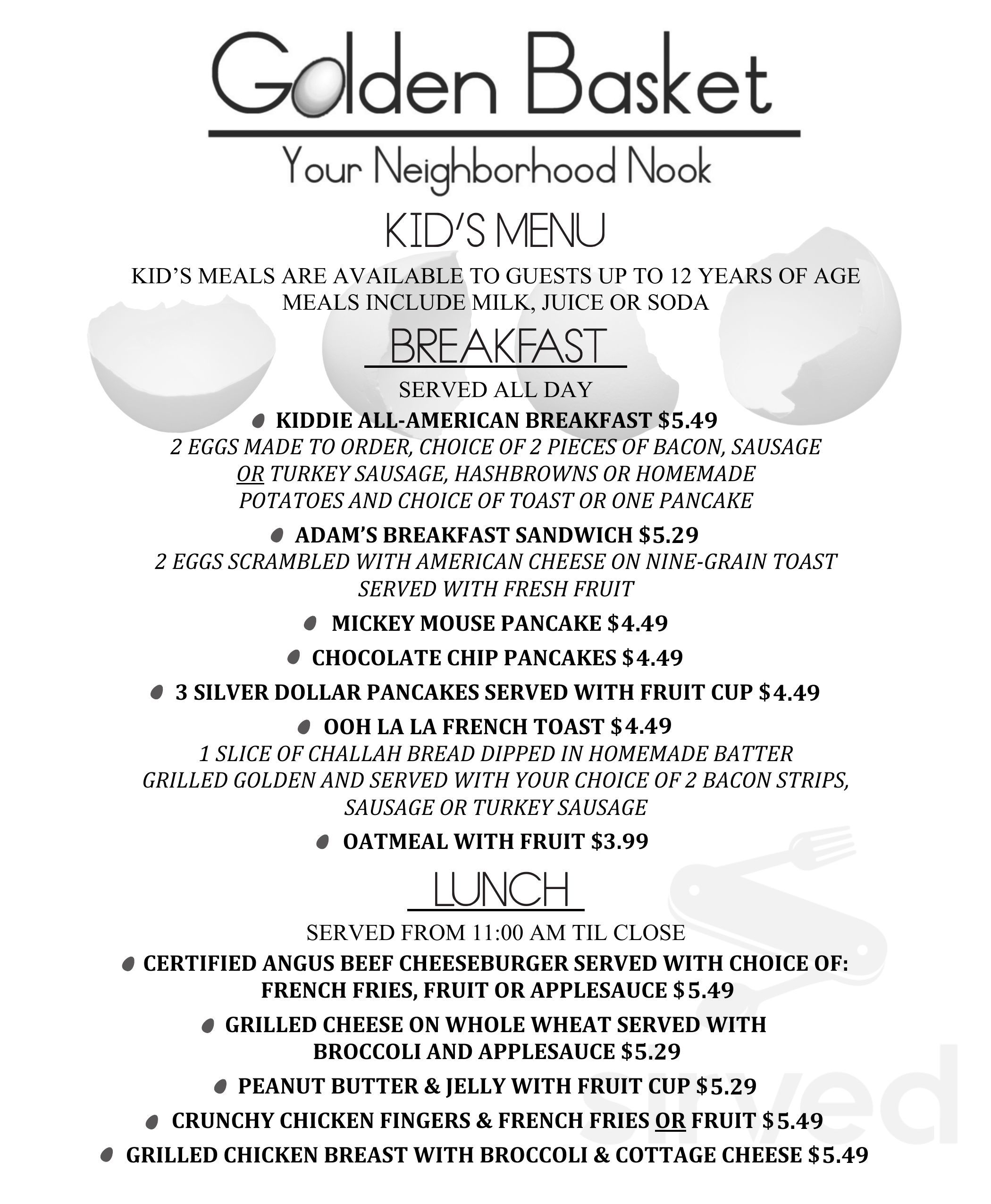 Golden Basket Breakfast Club menu in Westmont, Illinois, USA