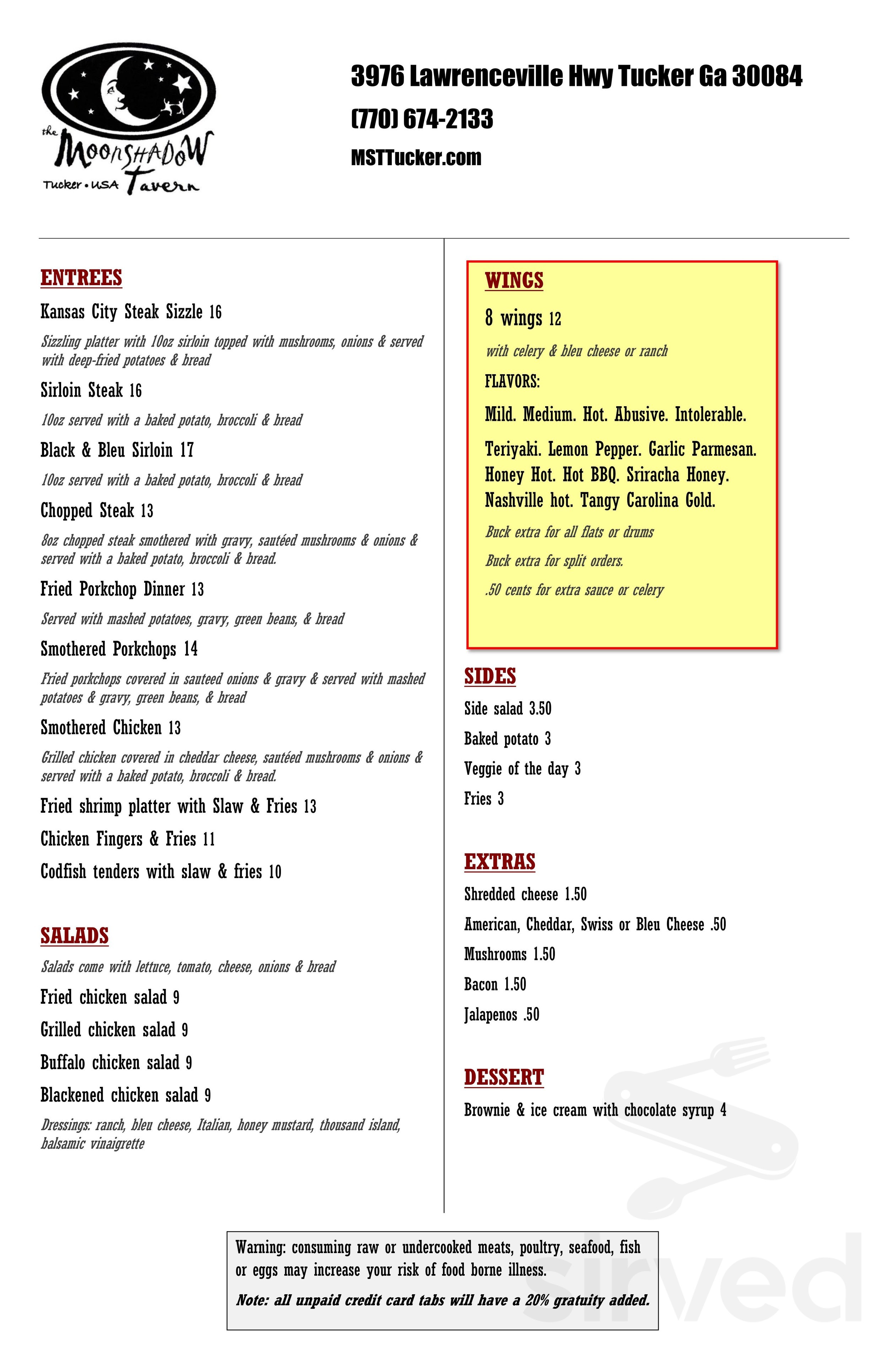 MoonShadow Tavern menu in Tucker, Georgia, USA