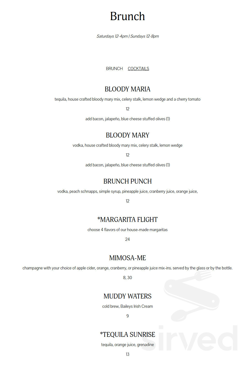 Dewey's Jazz Lounge menu in Springfield, Massachusetts, USA