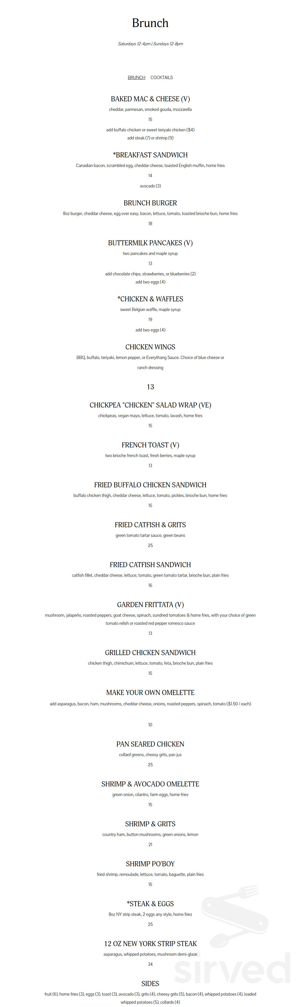 Dewey's Jazz Lounge menu in Springfield, Massachusetts, USA