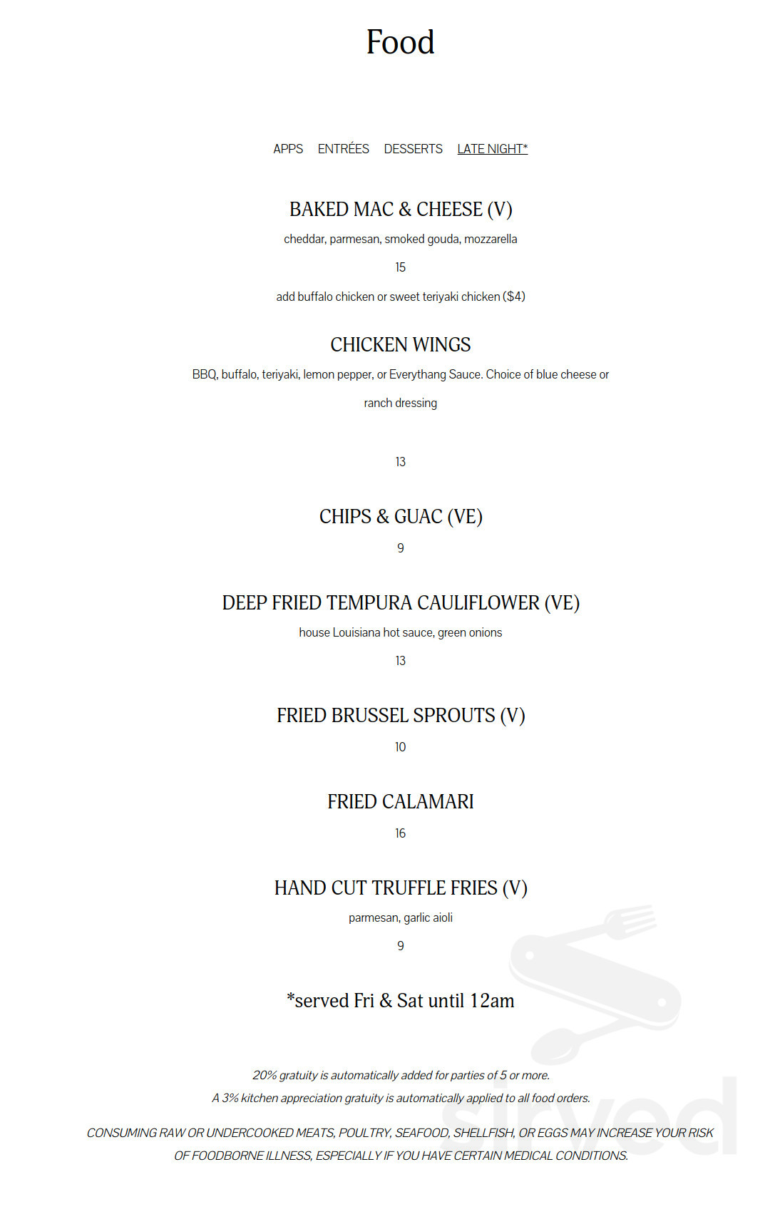 Dewey's Jazz Lounge menu in Springfield, Massachusetts, USA