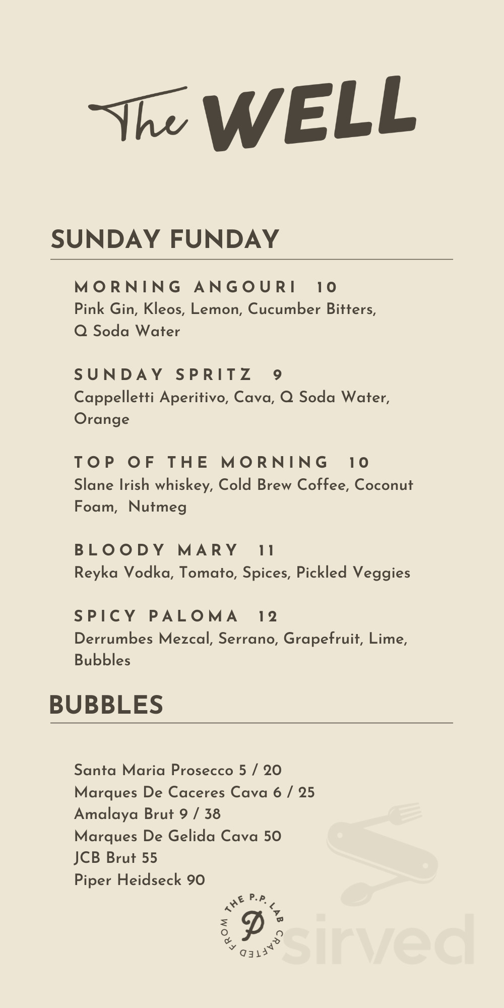 The Well menu in Pensacola, Florida, USA