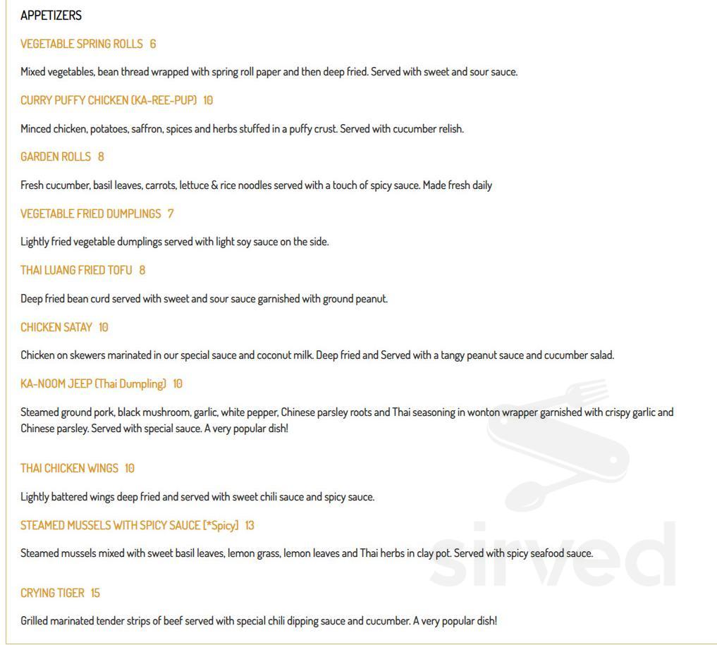 Menu - Herndon VA's Thai Luang Restaurant | Sirved