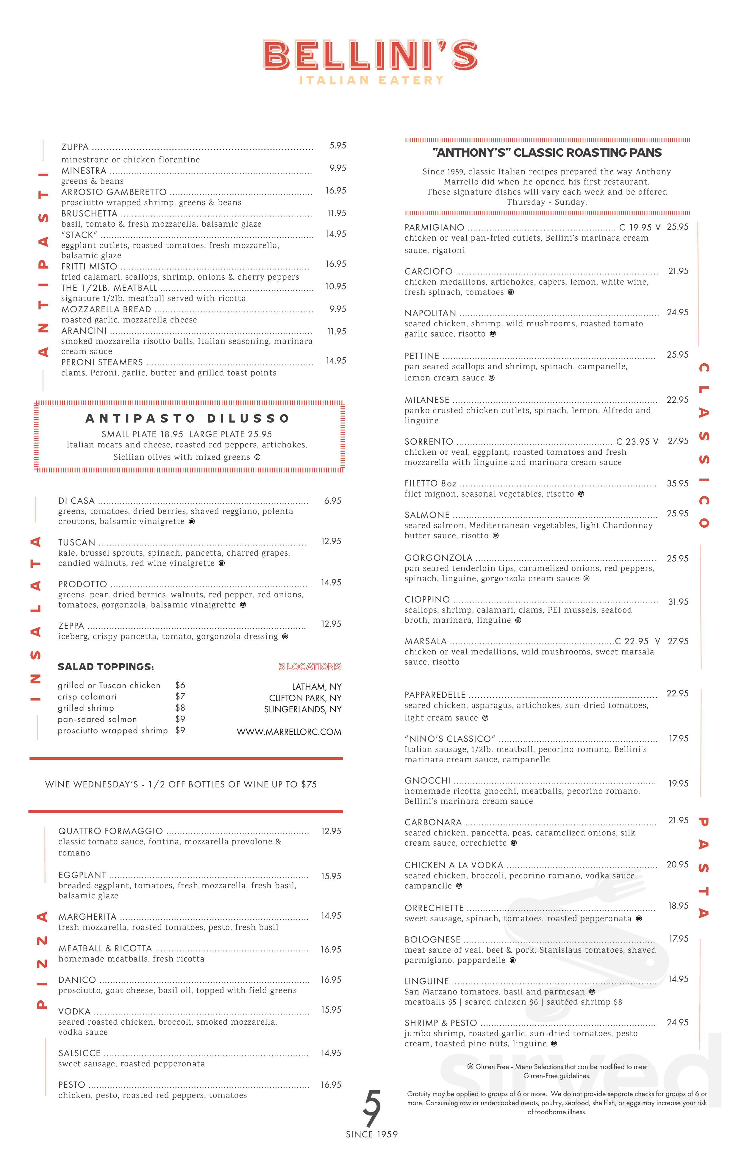Bellini's Italian Eatery - Slingerlands menu in Slingerlands, New York, USA
