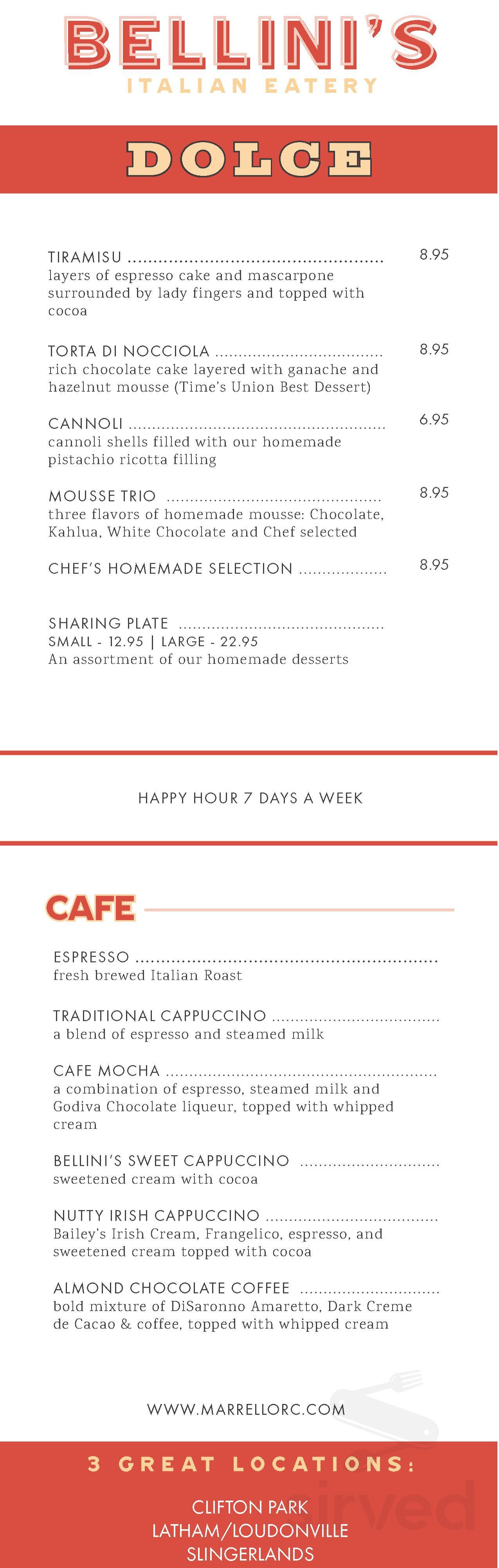 Bellini's Italian Eatery - Slingerlands menu in Slingerlands, New York, USA