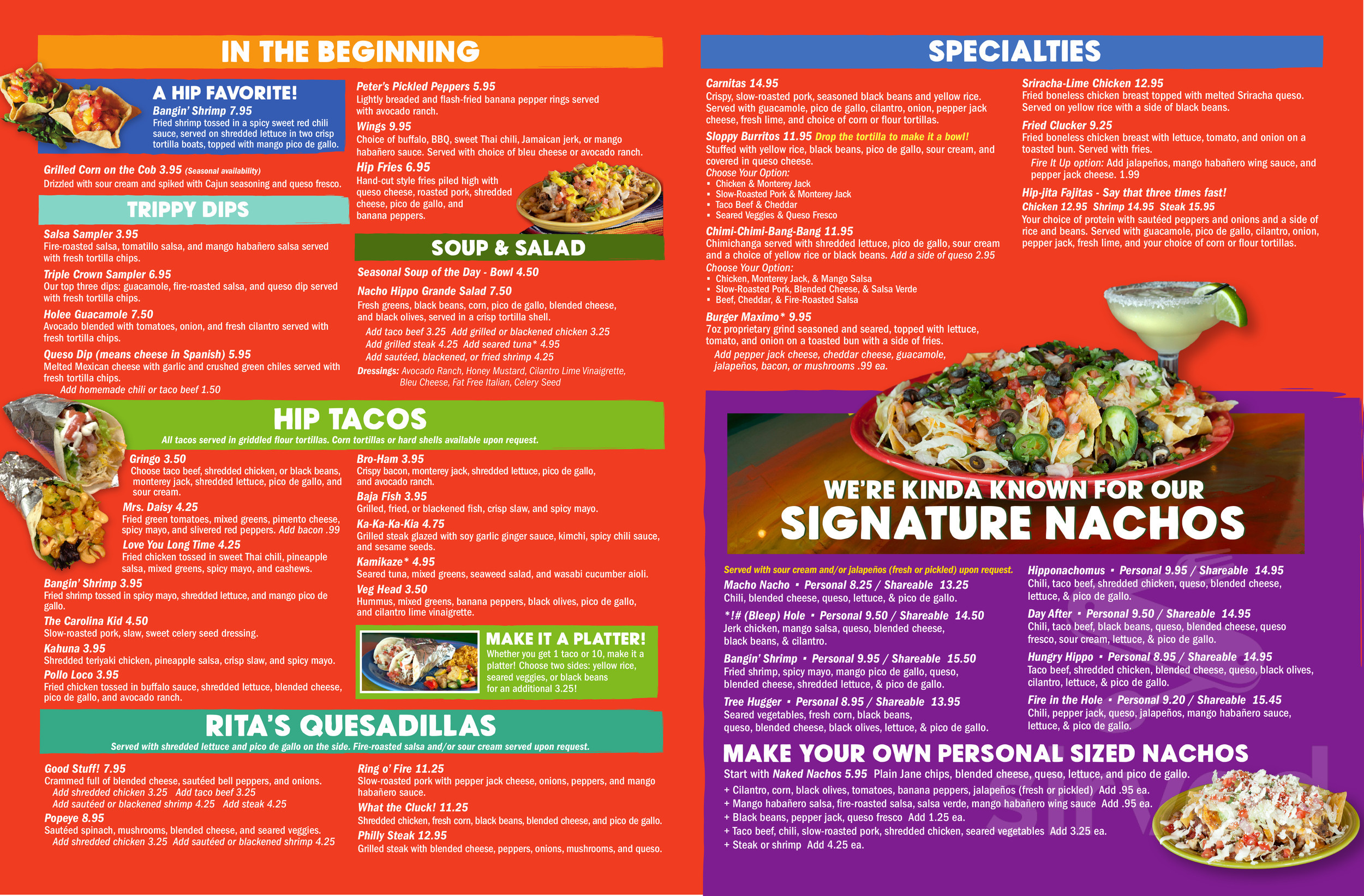 Menu - Myrtle Beach SC's Nacho Hippo | Sirved