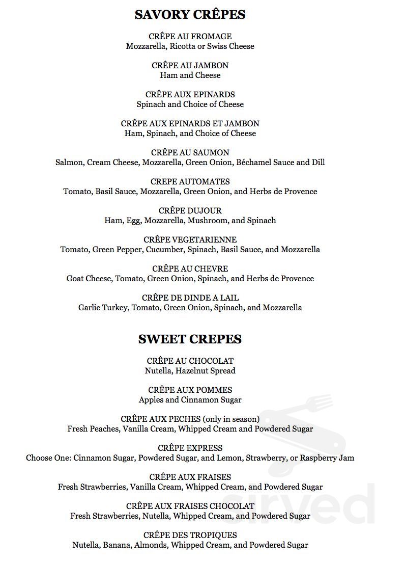 Crepe De France menu in Seattle, Washington, USA