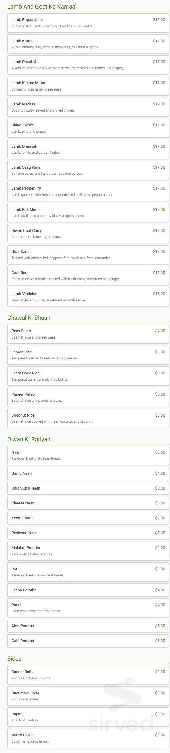 Menu - Brooklyn NY's Diwan Grill | Sirved