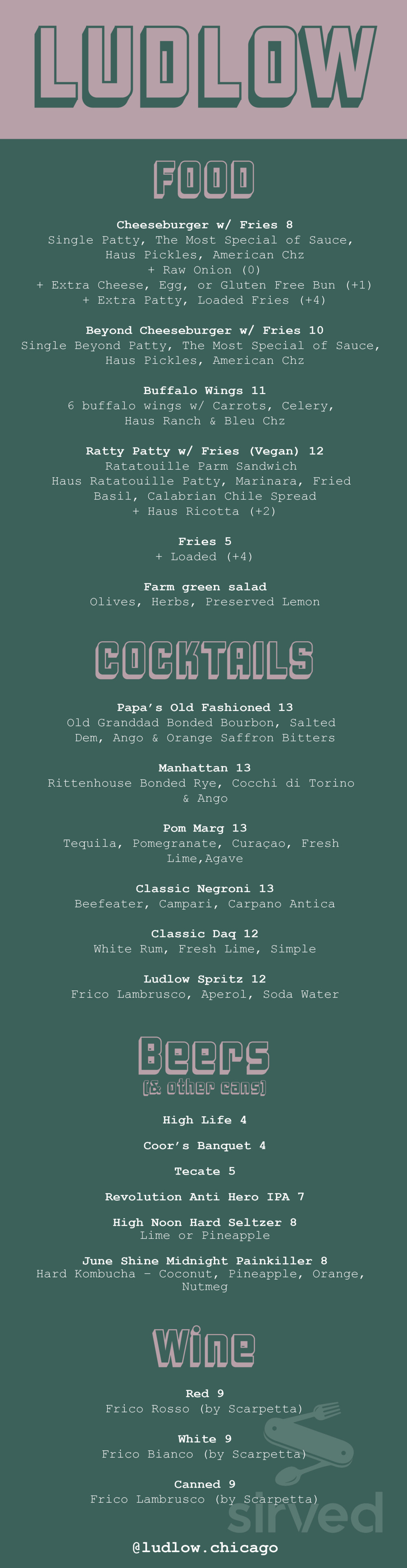 Ludlow Liquors menu in Chicago, Illinois, USA