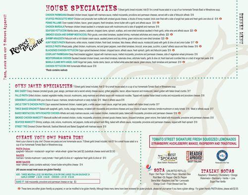 Tomato Street North Division menu in Spokane, Washington, USA