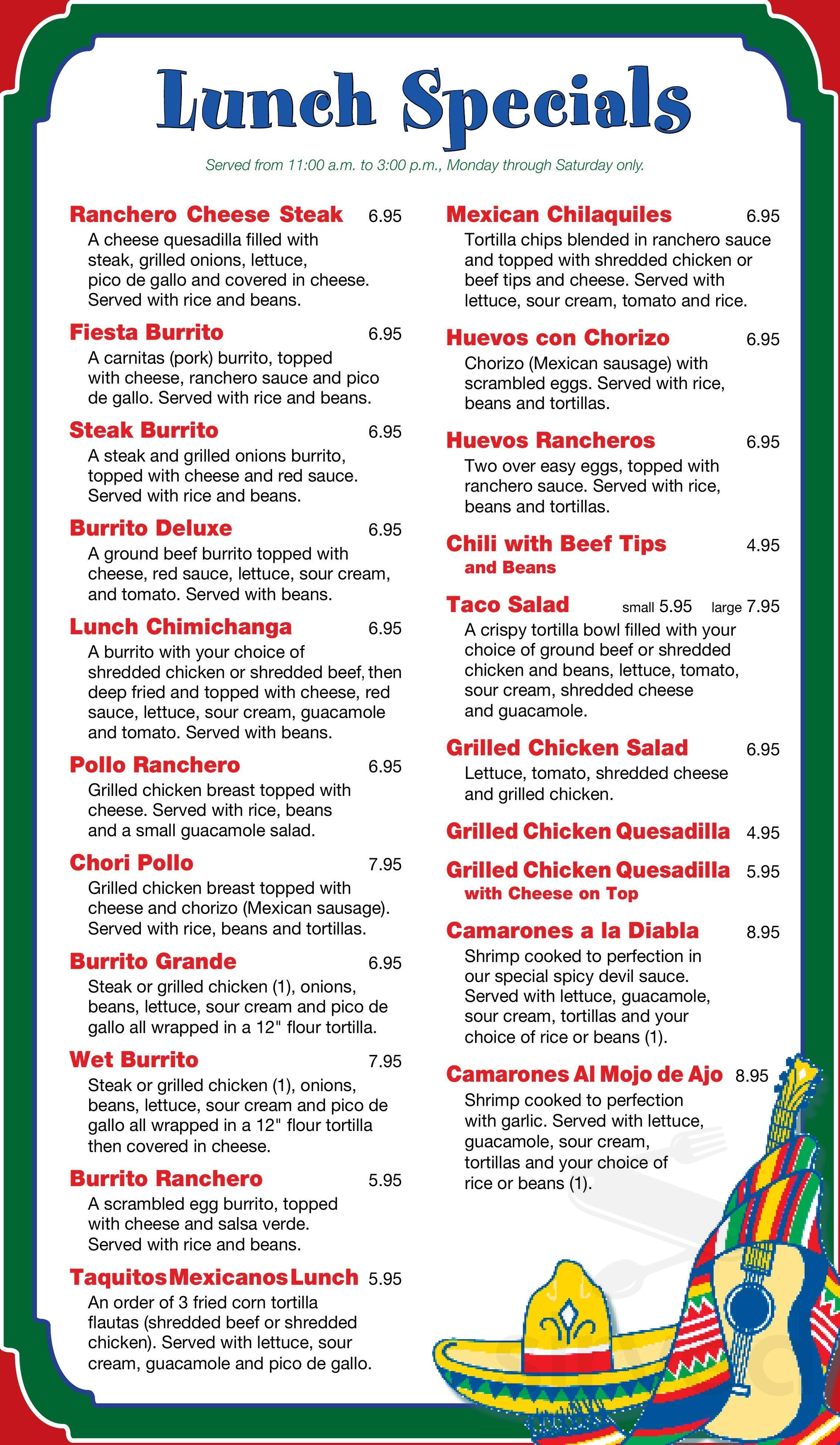 Fiesta Ranchera Mexican Restaurant menu in Bloomington, Illinois, USA