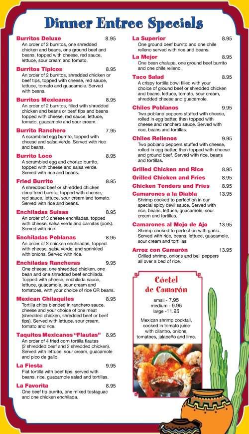 Fiesta Ranchera Mexican Restaurant menu in Bloomington, Illinois, USA