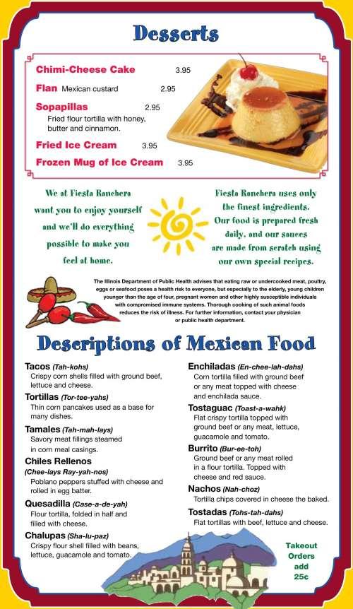 Fiesta Ranchera Mexican Restaurant menu in Bloomington, Illinois, USA