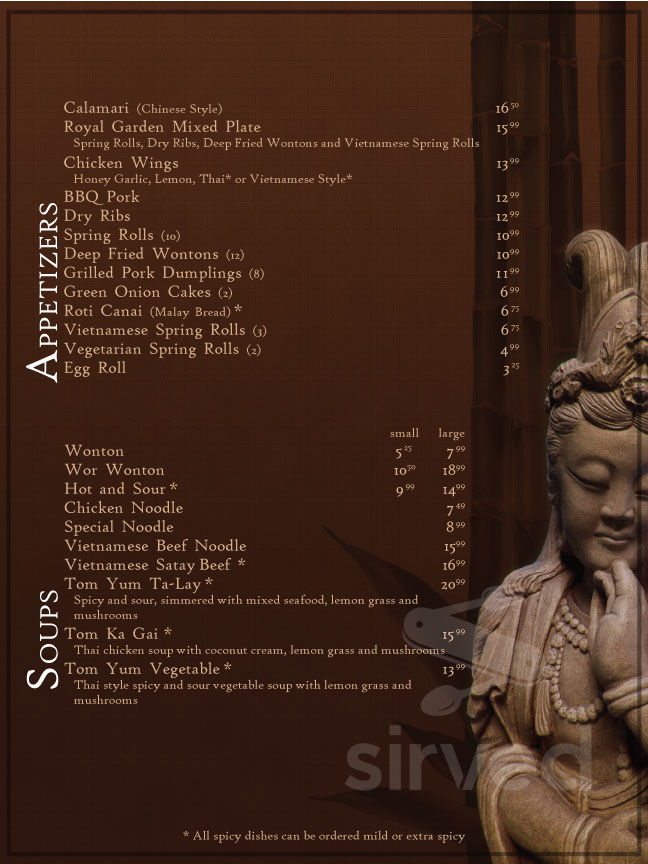 Menu - Hinton AB's Royal Garden Restaurant | Sirved