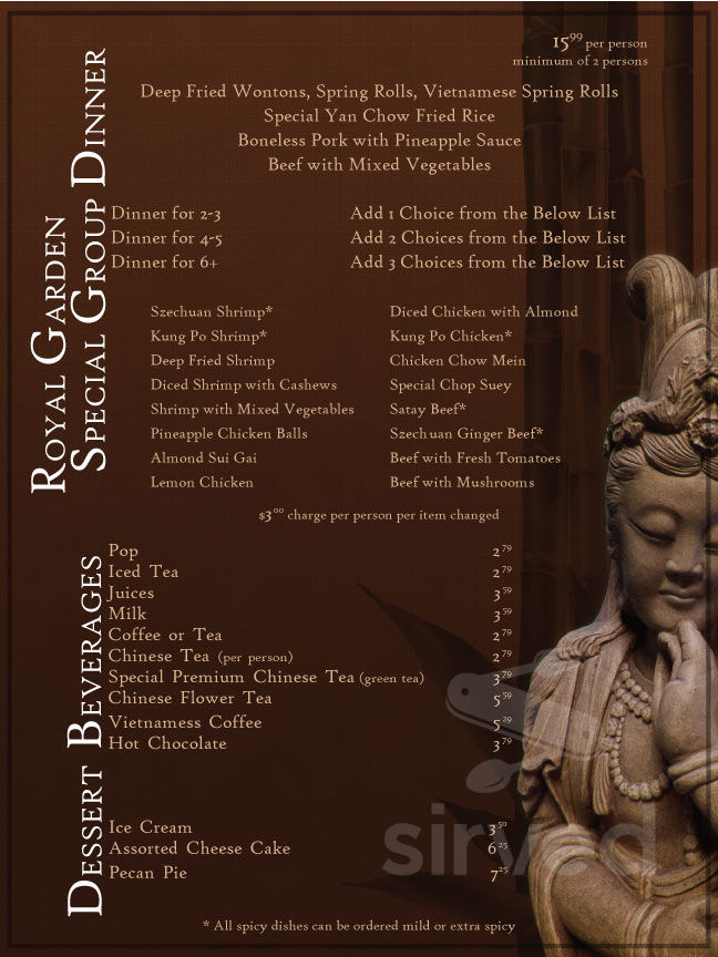 Menu - Hinton AB's Royal Garden Restaurant | Sirved