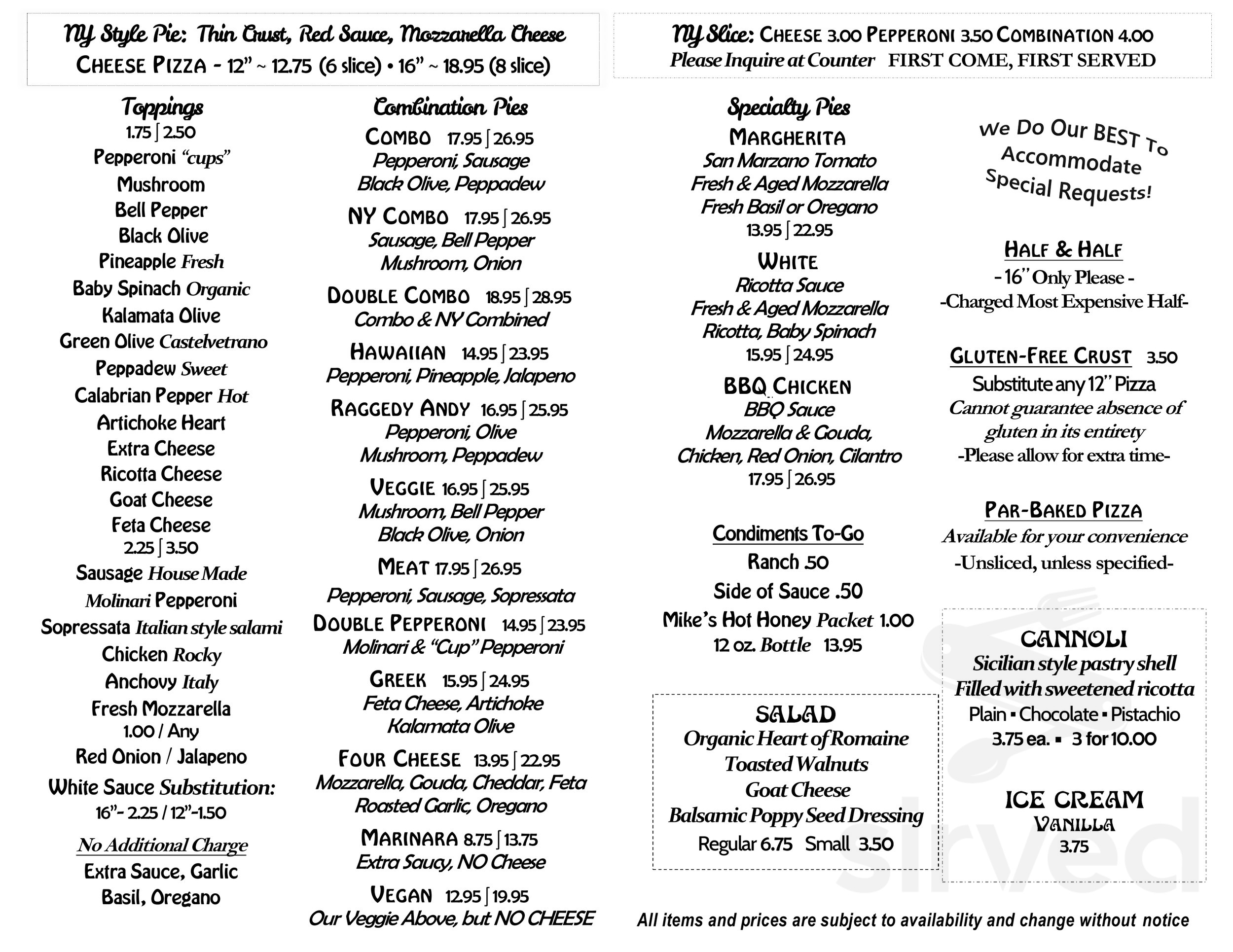 Menu - San Leandro CA's Bluebird Pizzeria | Sirved