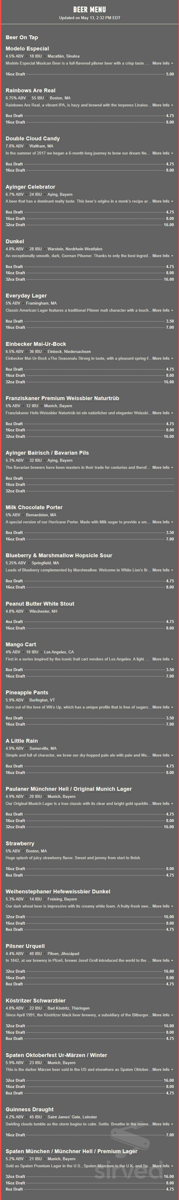 Wurst Haus menu in Northampton, Massachusetts, USA