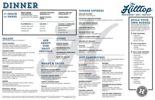 The Hilltop menu in Edina, Minnesota, USA