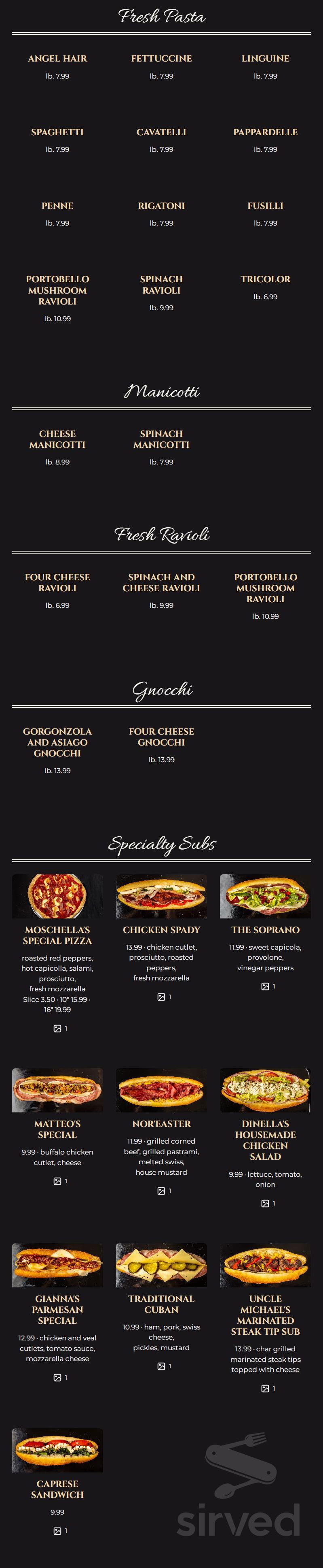 Menu for Moschella's Italian Eatery & Market in Wesley Chapel, FL | Sirved