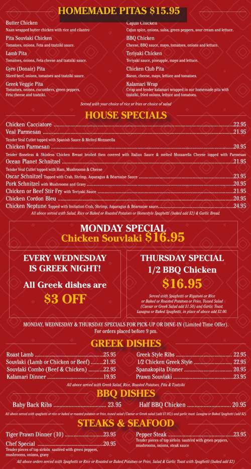 Ocean Pizza menu in Mission, British Columbia, Canada