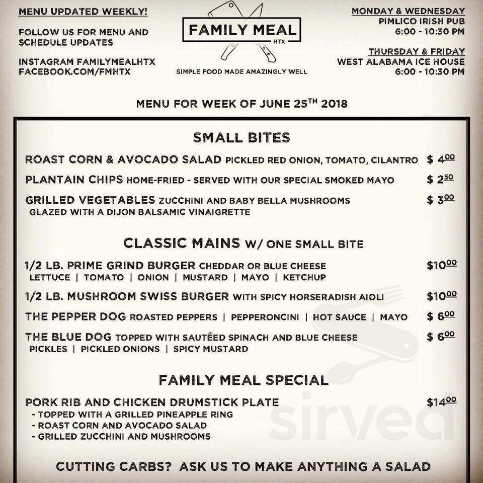 Pimlico menu in Houston, Texas, USA