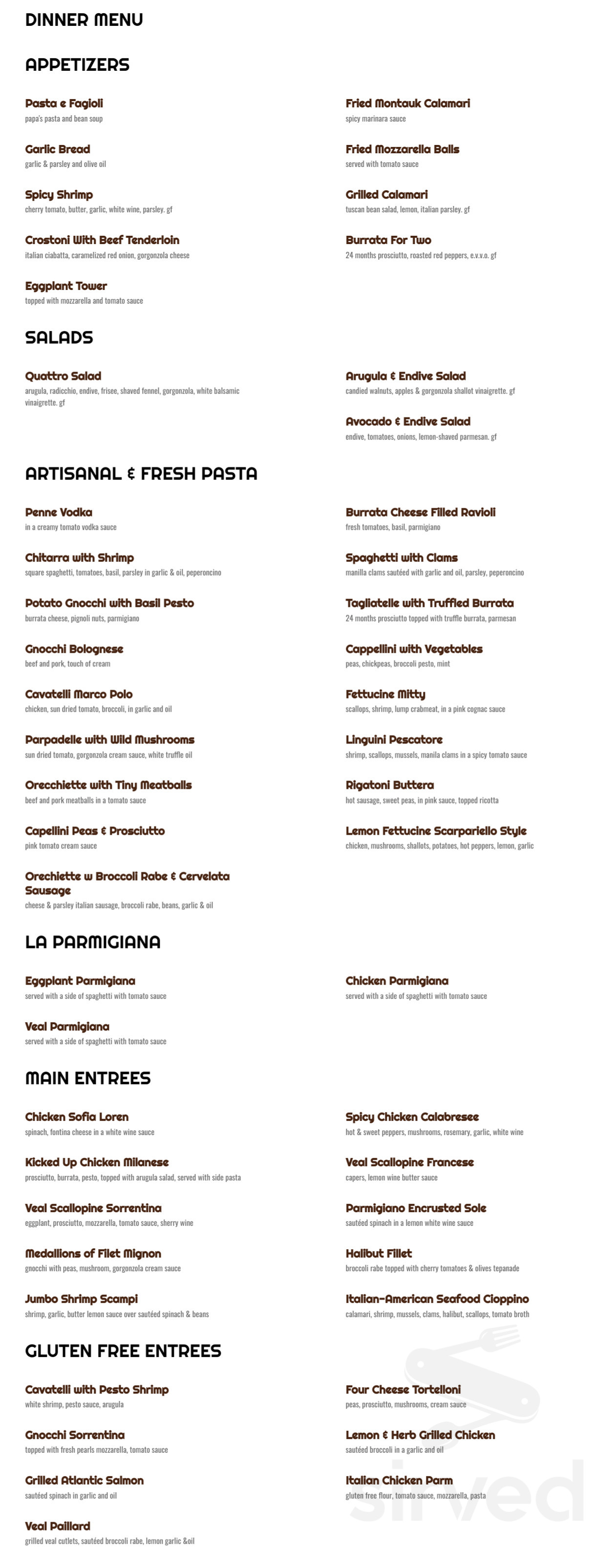 Quattro Pazzi Cafe menu in Fairfield, Connecticut, USA