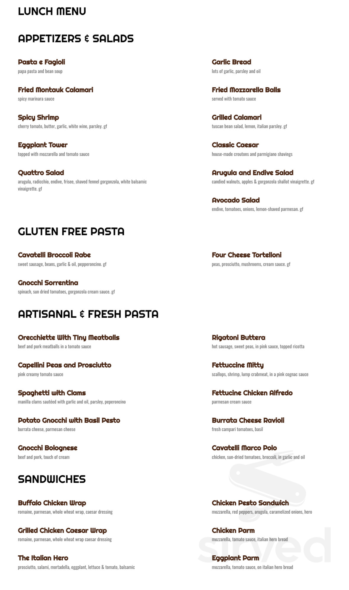 Menu - Fairfield CT's Quattro Pazzi Cafe | Sirved