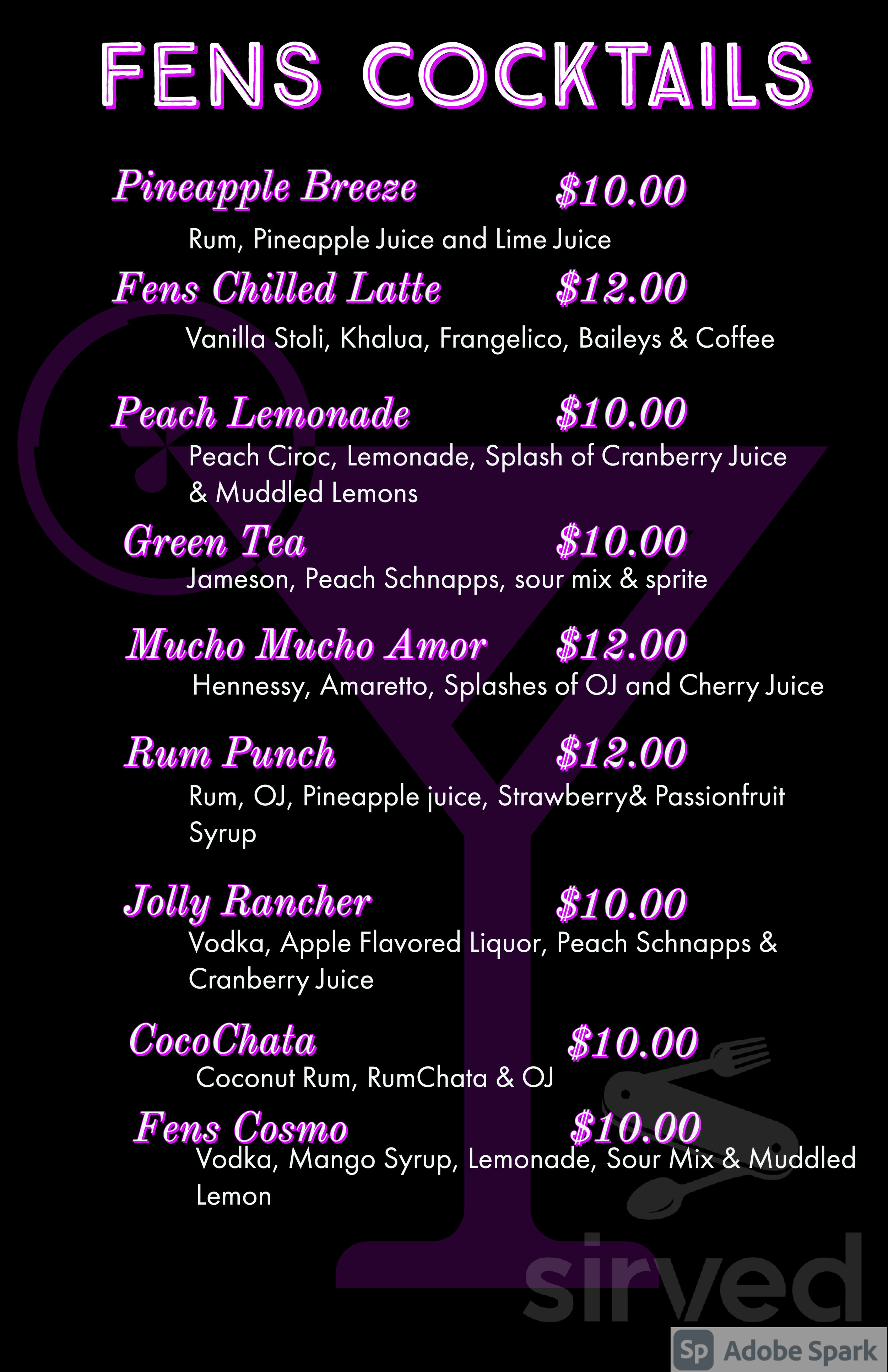 Fenwicks menu in The Bronx, New York, USA