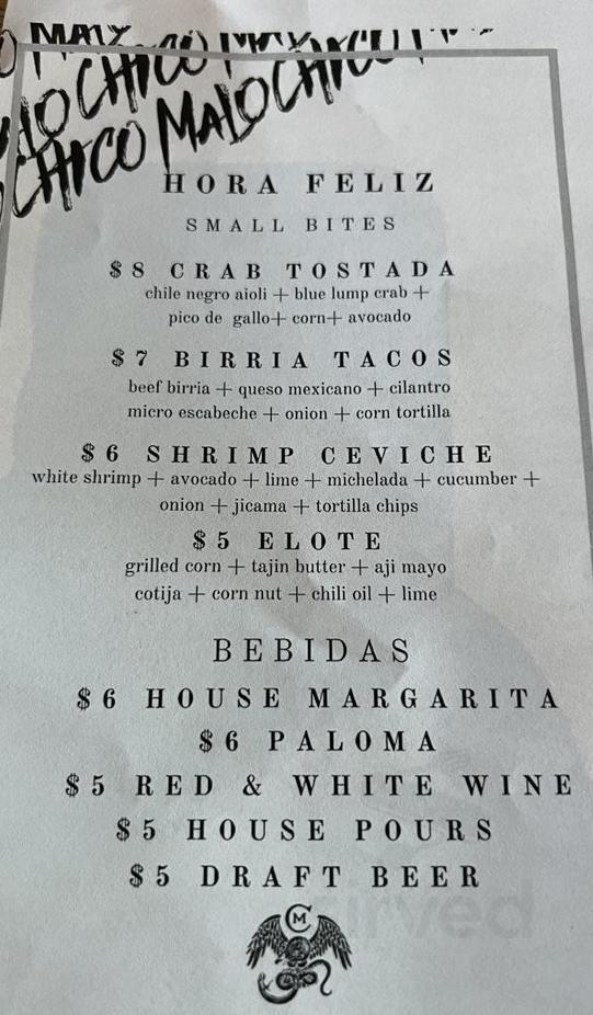 Chico Malo Miami menu in Doral, Florida, USA