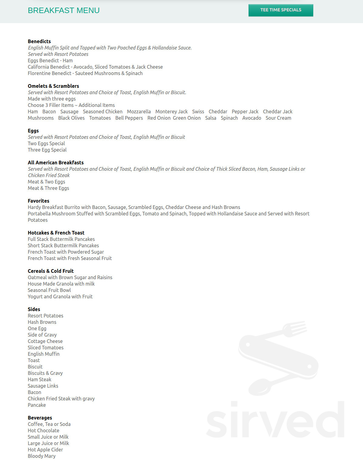 Menu - Mt Shasta CA's Mount Shasta Resort | Sirved