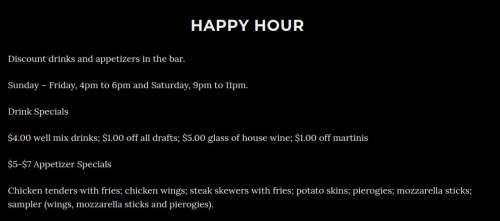 Prime Steak House menu in Bethlehem, Pennsylvania, USA
