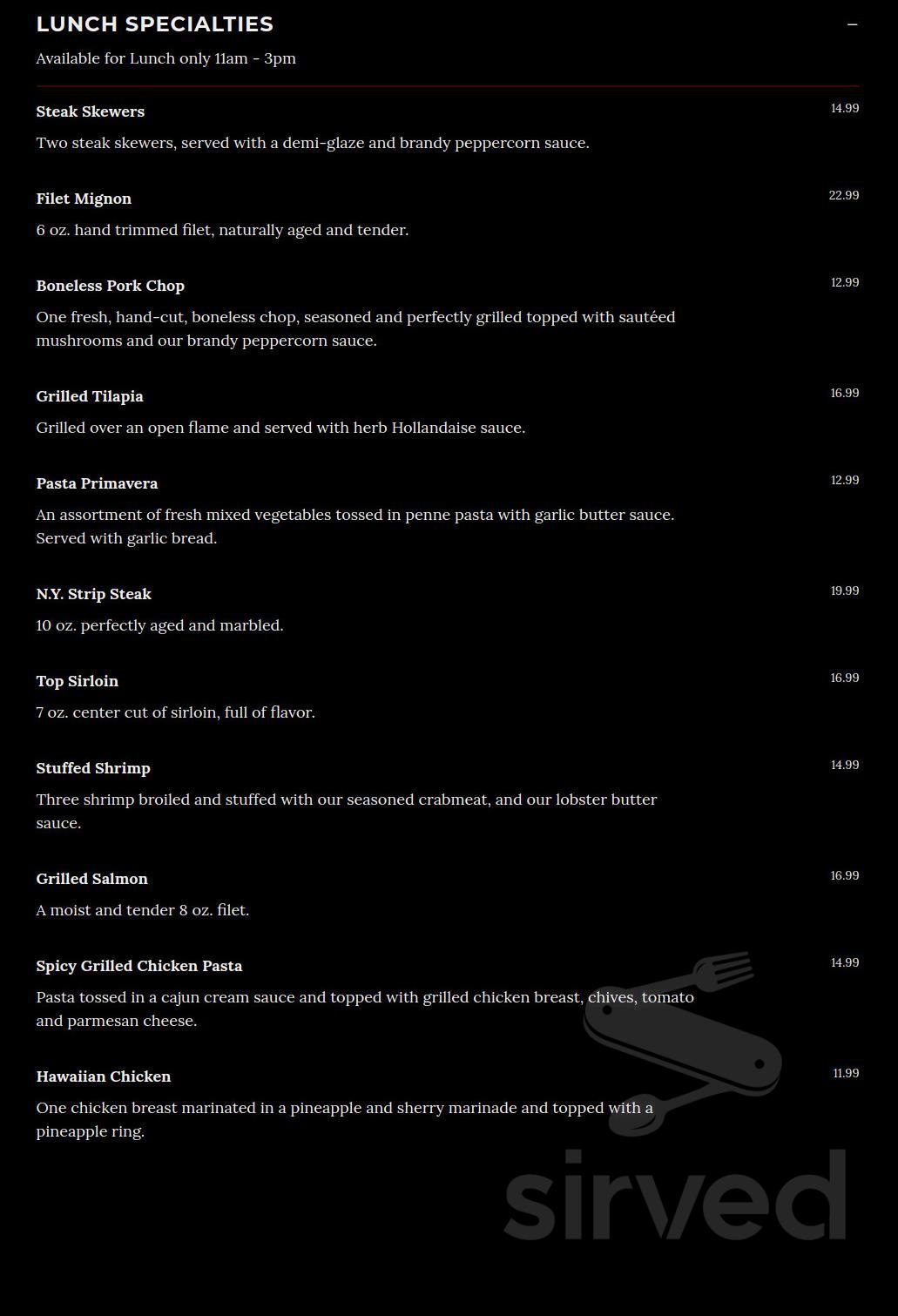 Prime Steak House menu in Bethlehem, Pennsylvania, USA