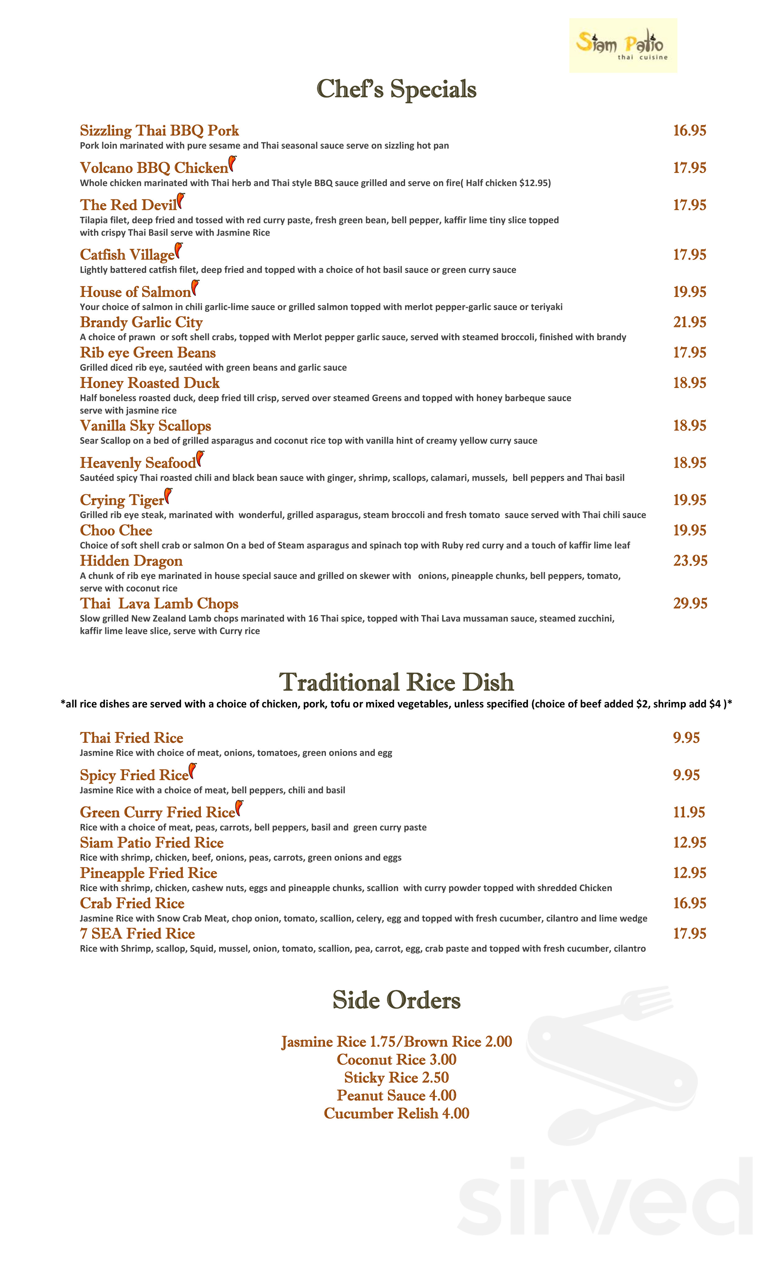 Siam Patio Thai Cuisine menu in Fair Oaks, California, USA