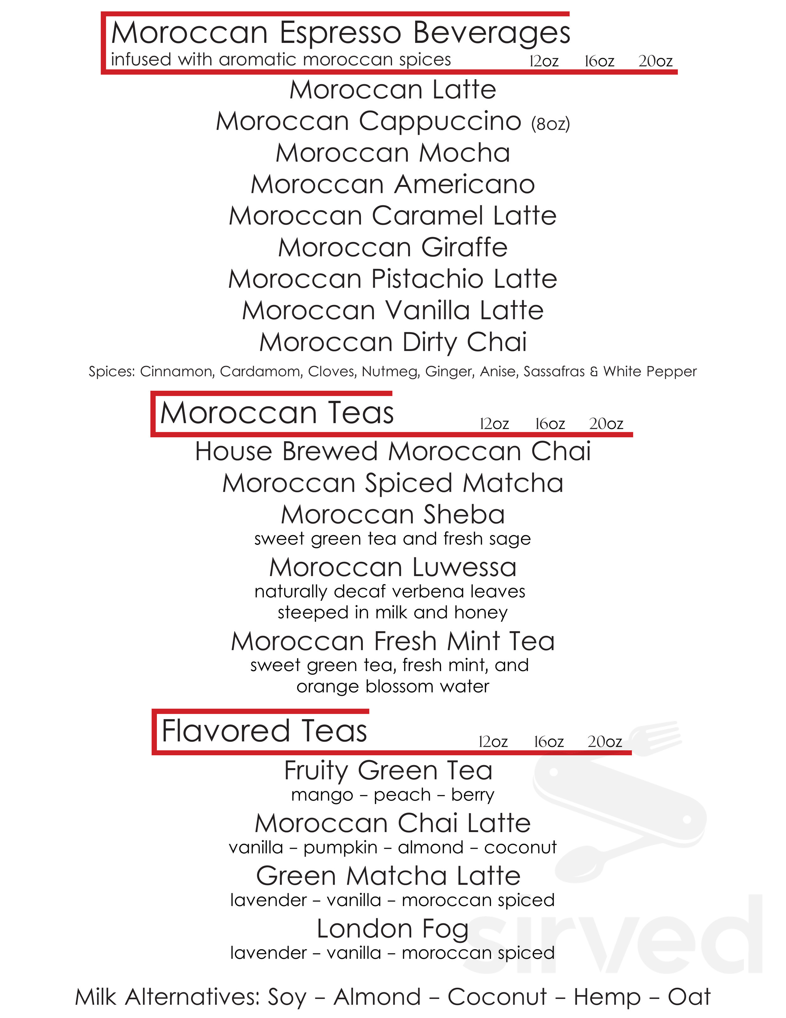 Ovation Coffee & Tea menu in Lake Oswego, Oregon, USA
