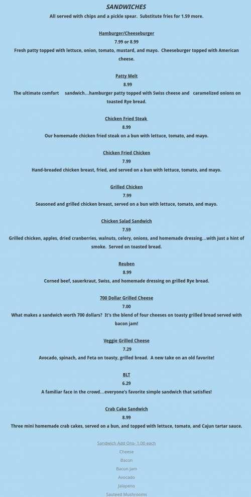Simmer Down Cafe menu in Georgetown, Texas, USA