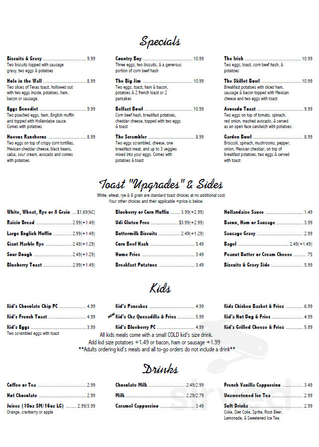 Reid's Corner menu in Hampden, Massachusetts, USA