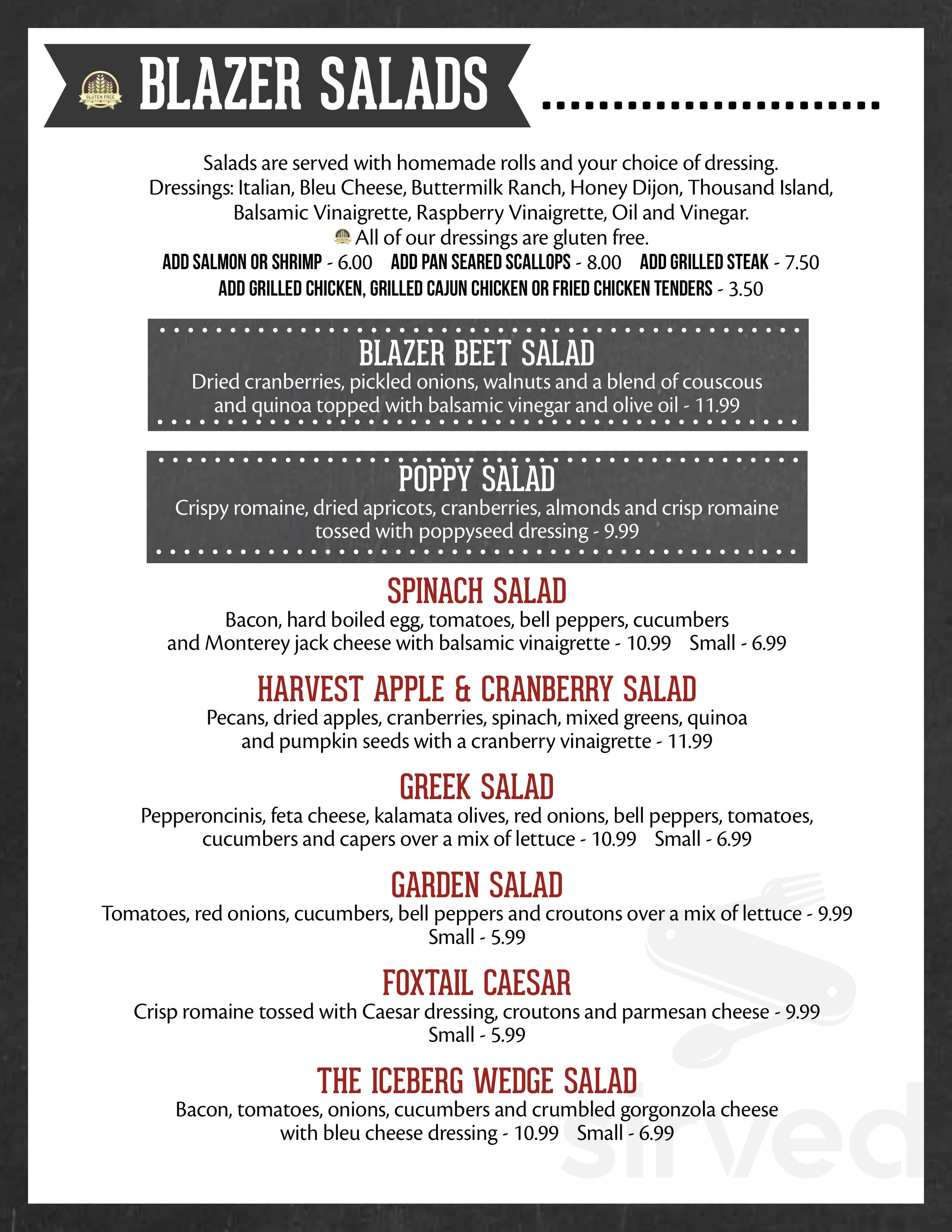 Red Blazer Restaurant & Pub menu in Concord, New Hampshire, USA