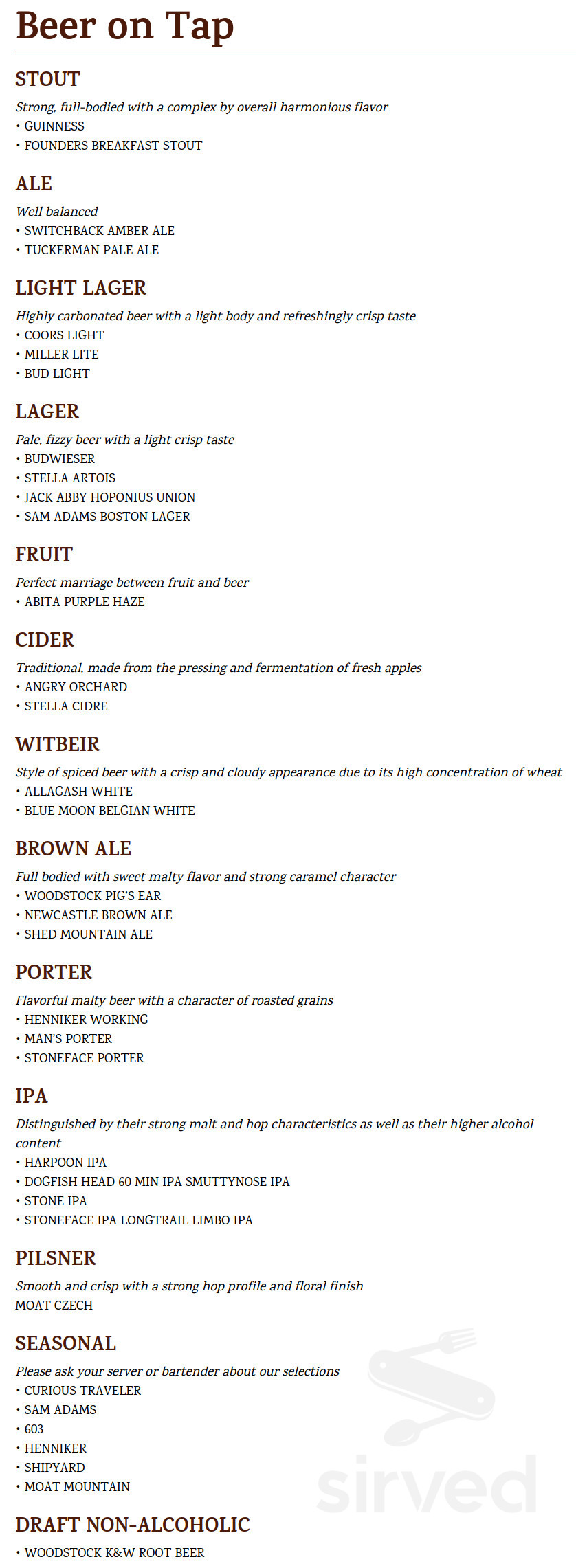 Menu for Red Blazer Restaurant & Pub in Concord, NH | Sirved
