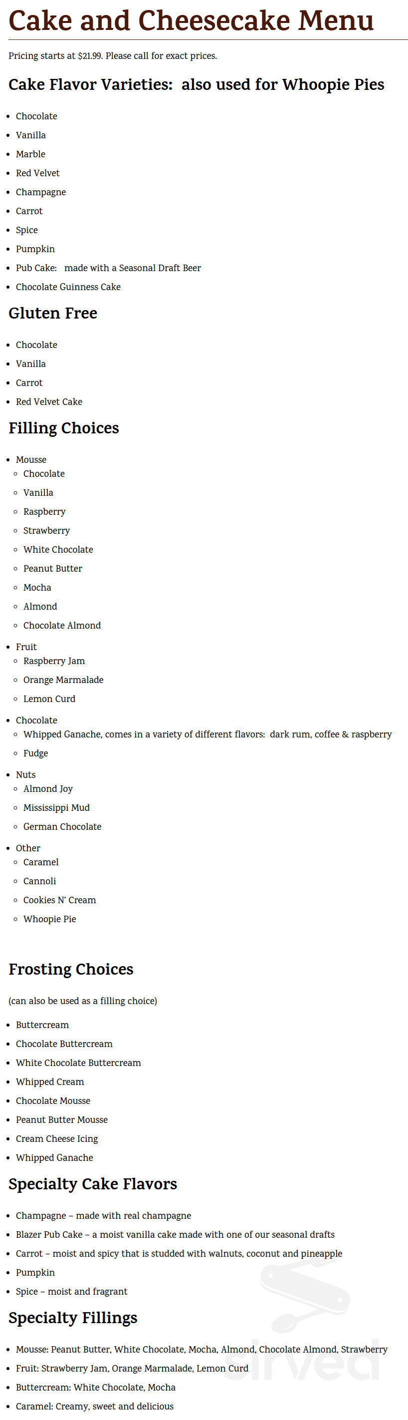 Menu for Red Blazer Restaurant & Pub in Concord, NH | Sirved