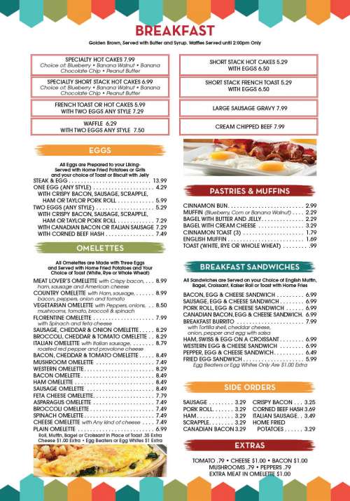 Wilmington Diner menu in Wilmington, Delaware, USA