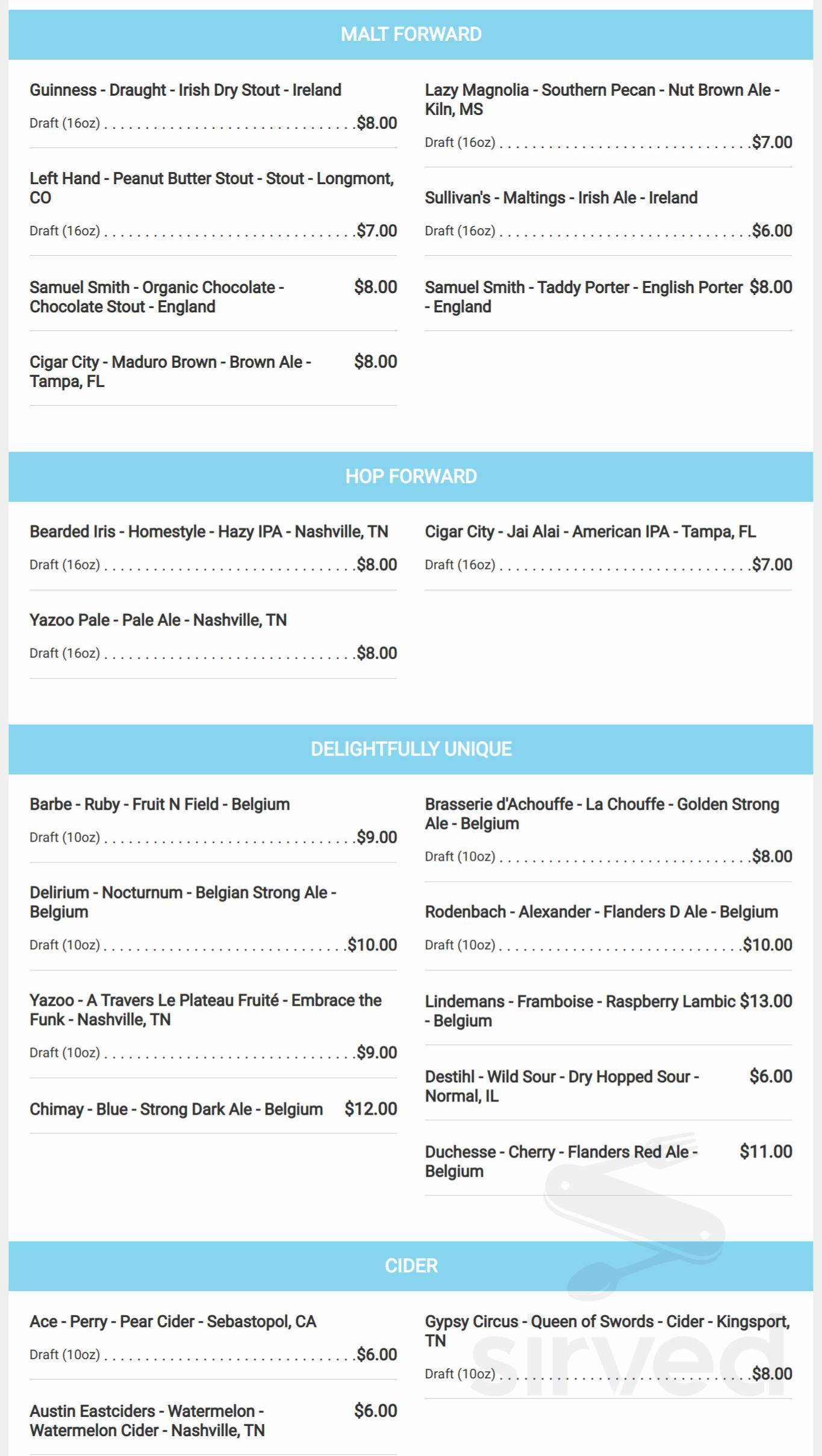 Menu - Nashville TN's Urban Grub | Sirved