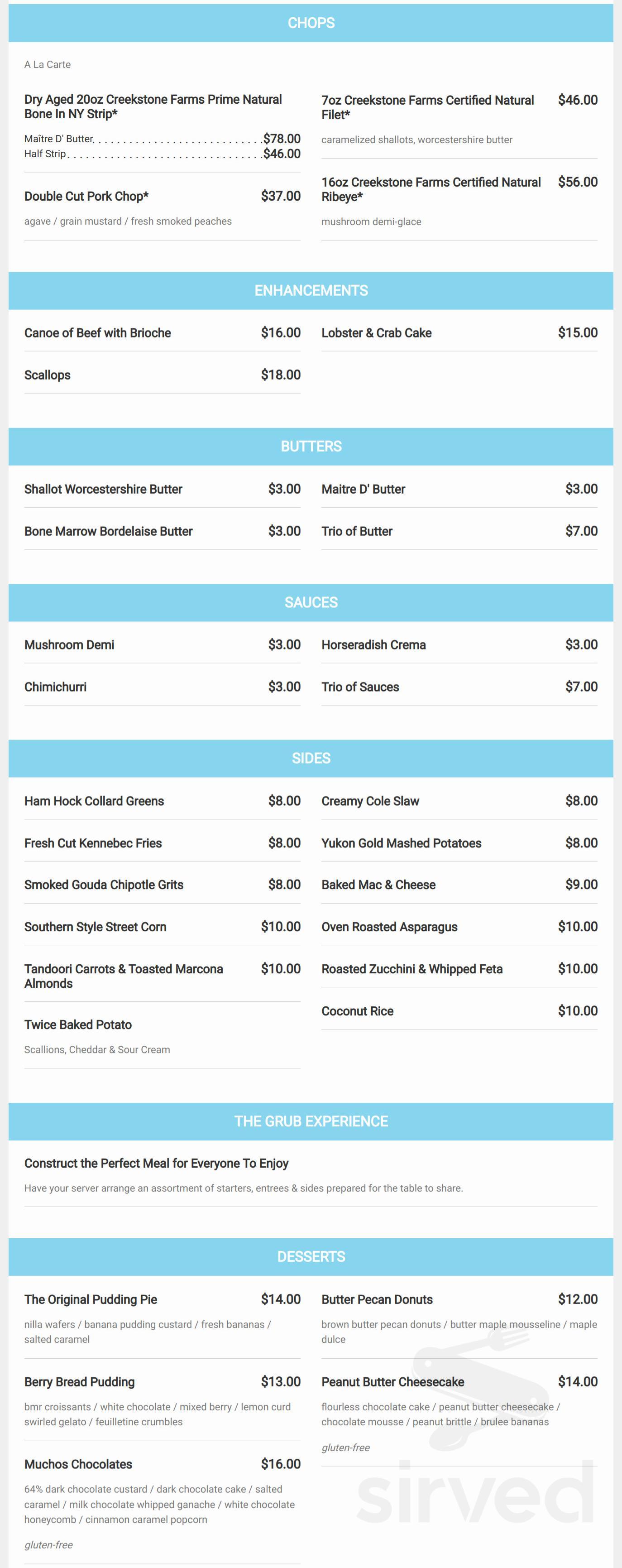Urban Grub menu in Nashville, Tennessee, USA