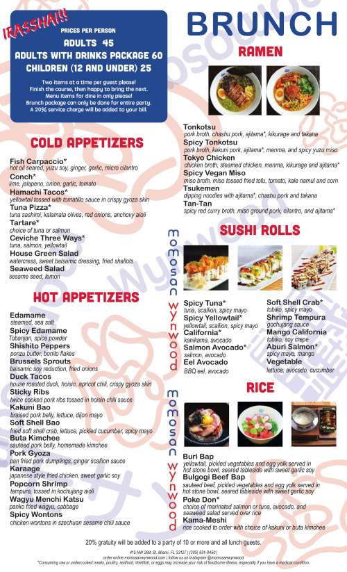 Momosan Wynwood menu in Miami, Florida, USA