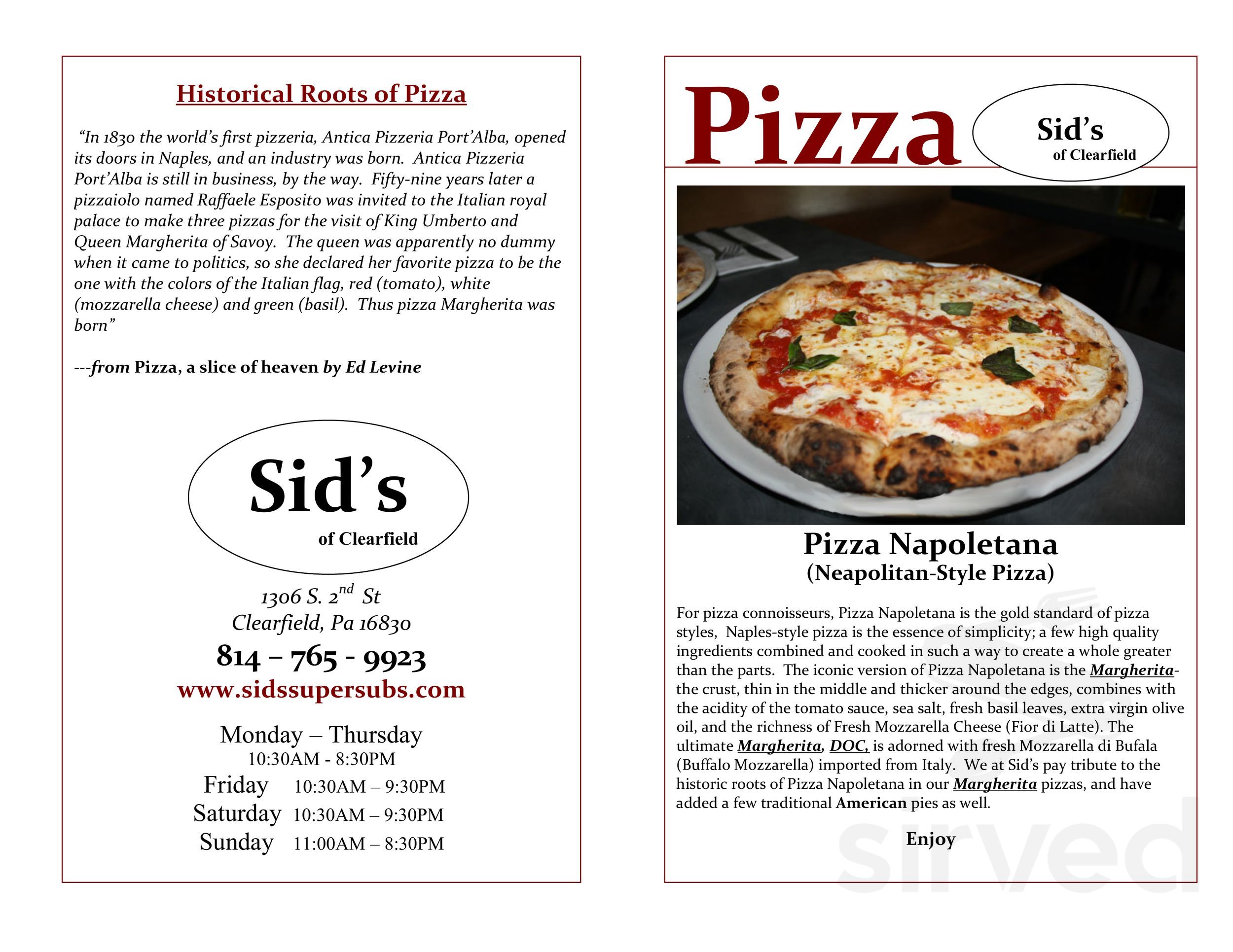Sid's Super Submarines, Pizza & 6-Pack menus in Clearfield ...