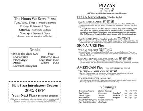 Sid's Super Submarines, Pizza & 6-Pack menu in Clearfield, Pennsylvania ...