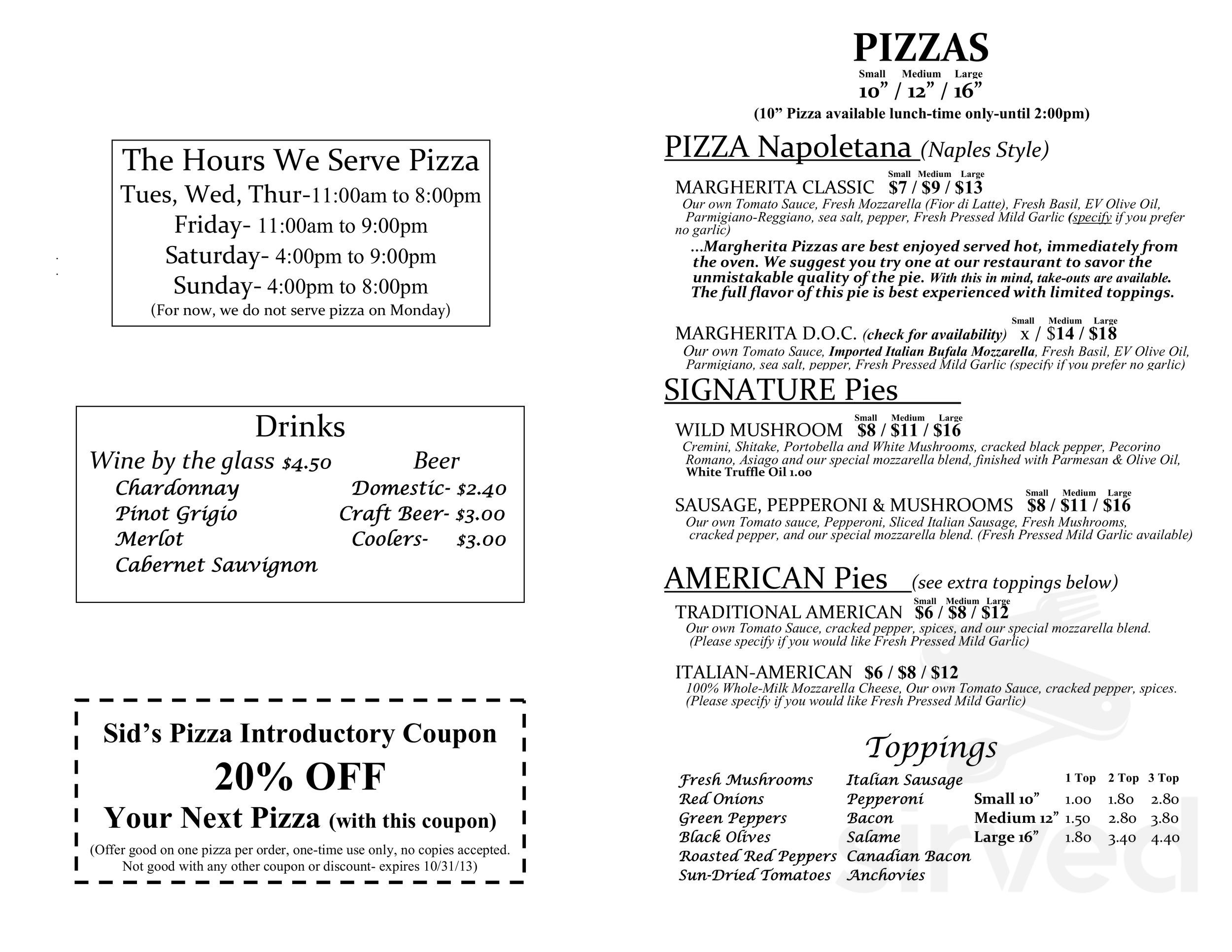 Sid's Super Submarines, Pizza & 6-Pack menus in Clearfield ...